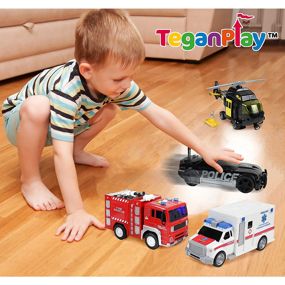 Garbage Truck Toys 3 Pcs | Trash Truck Toys for Boys Friction Powered with Lights & Sounds | Includes Waste Management, Sanitation Truck & Recycling
