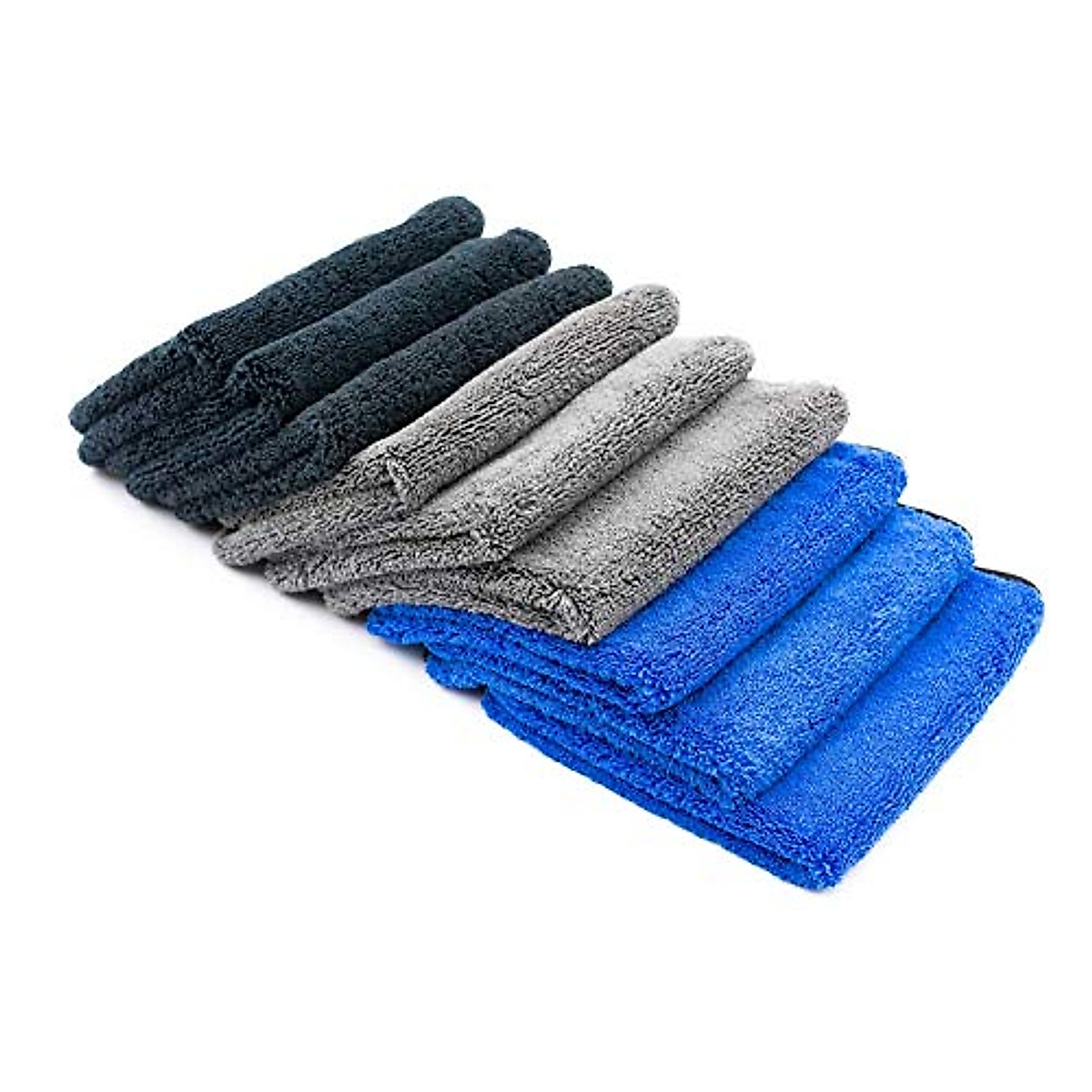 The Rag Company - Spectrum 420 Dark Pack - Professional 70/30 Blend, Dual-Pile Plush, Microfiber Auto Detailing Towels, 420gsm, 16in. x 16in, Black + Grey + Blue (9-Pack)