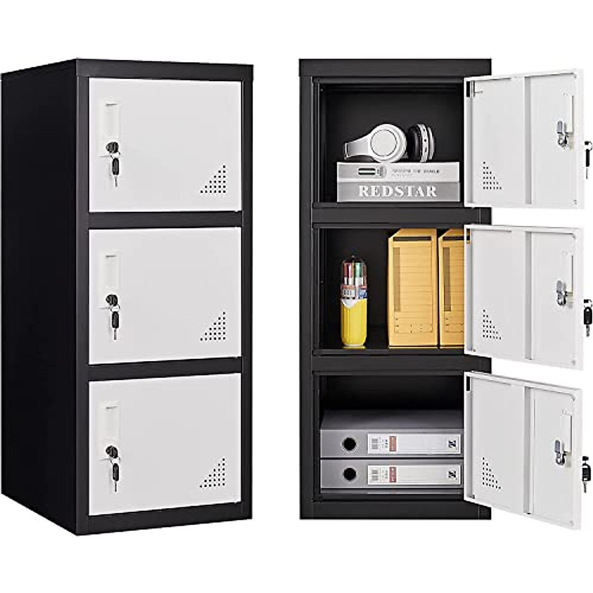 VASAAOSD Lockable Metal Lockers, Steel Office Storage with 3 Doors and Keys, and Metal Storage Cabinets for Schools, Gyms, Homes and Offices Staff Lockers (Locker-1)