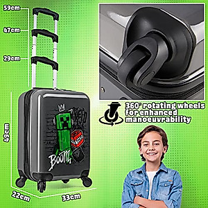 Minecraft Carry On Suitcase for Kids Creeper Cabin Bag with Wheels Luggage Bag for Boys Carry On Travel Bag with Wheels and Handle Small Suitcase with Wheels
