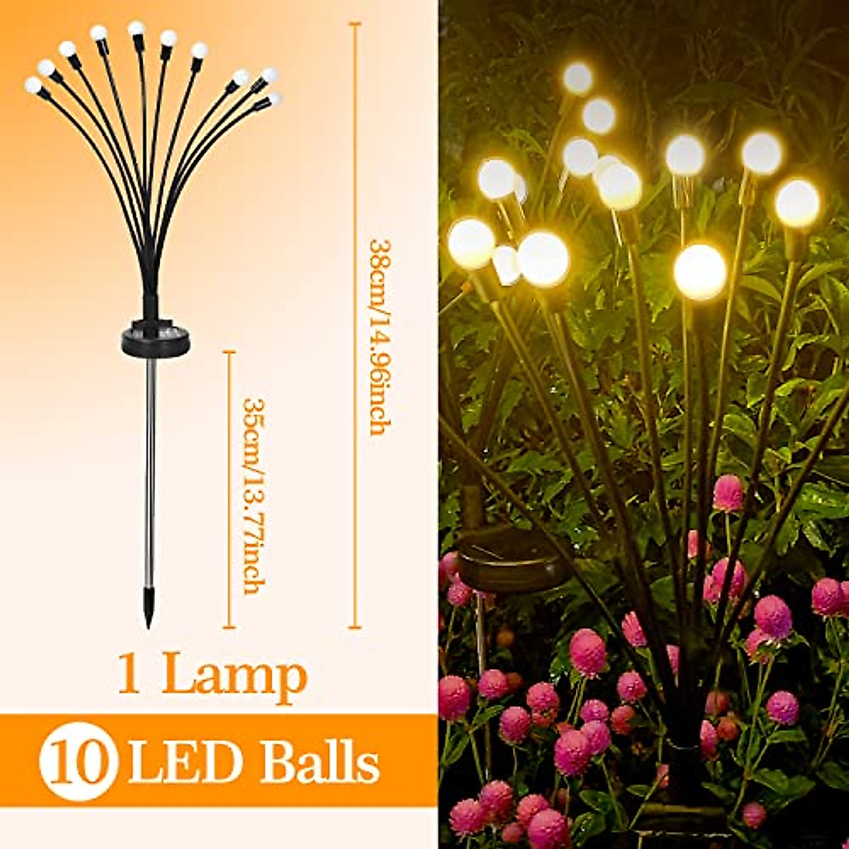 WEEKSUN 8 Pack 10LED Solar Garden Lights, Solar Firefly Lights, Swaying LED Solar Decorative Lights Stick, Garden Lights Solar Powered Waterproof for Garden Shrub Lawn Patio Decoration, Warm White