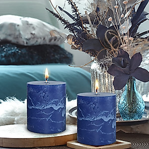 Simply Soson Blue Rustic Texture Pillar Candles 3x6 inch - Set of 3 - Unscented Decorative Blue Candles, No drip Candles, Ideal as Large Candles for Home Decor, Weddings, Holidays