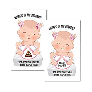 Girl What's In My Diaper Baby Shower Scratch Off Game | 24 Cards - 1 Winner | Baby Shower Games | Baby Shower Prizes | Door Prizes | Dirty Diaper Game