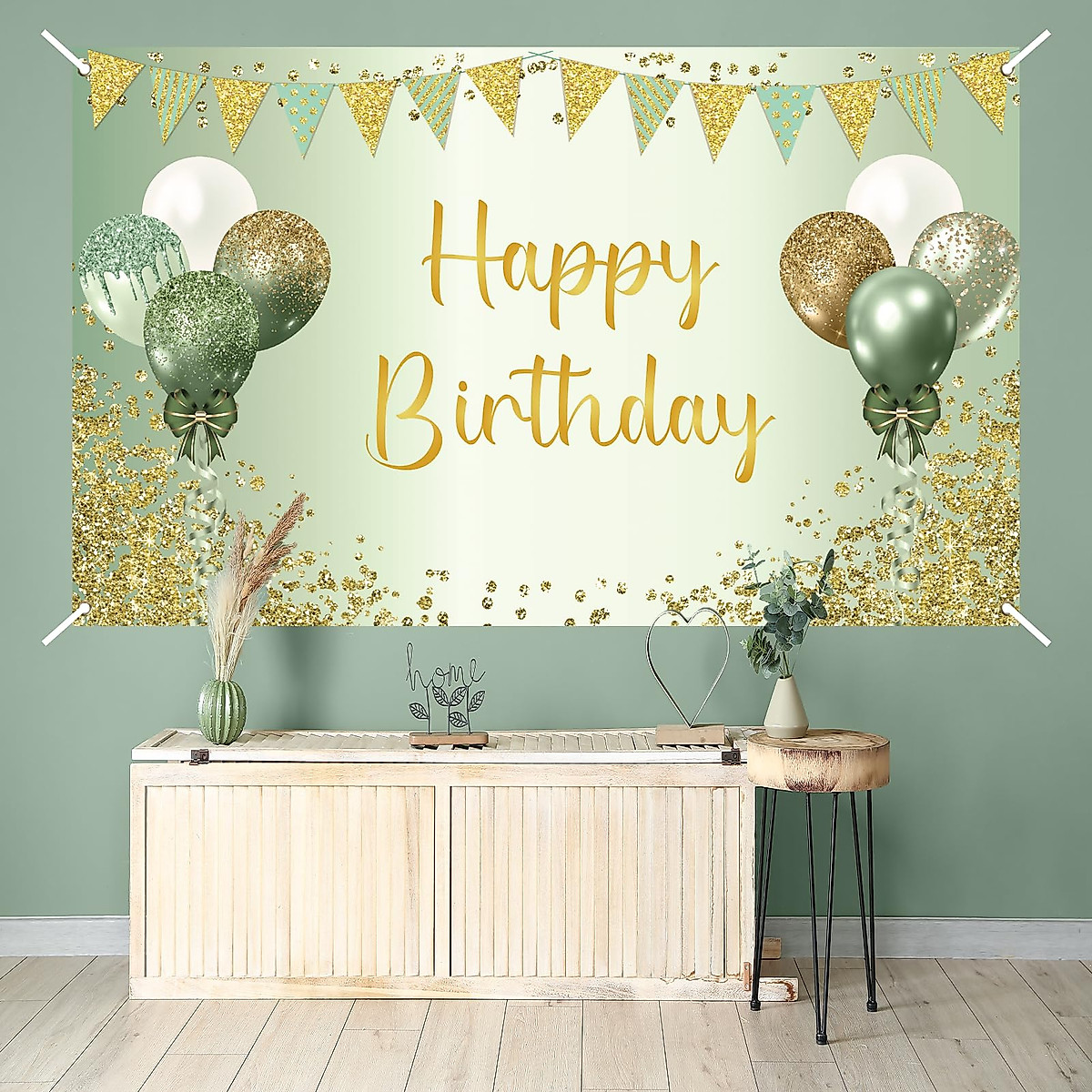 Sage Green Happy Birthday Decorations for Women Men, Sage Green Birthday Banner Backdrop Birthday Signs, Light Green Birthday Party Decorations for her Birthday Party Supplies
