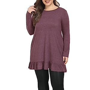 Long Plus Size Tunic Tops for Women Ruffle Hem Shirts for leggings (Red, 4X)