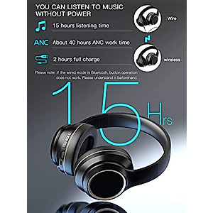 Tumwove Active Noise Cancelling Headphones Bluetooth Headphones Bluetooth 5.0 Wireless Over Ear Headset with Hi-Fi Deep Bass Low Latency Game Mode Quick Charge 80H Playtime with Mic for Travel Work