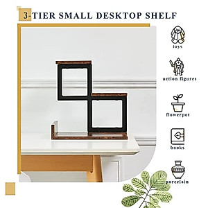 Gannyfer Wood Desktop Shelf - Freestanding Small Bookshelf Desk Supplies Organizers, 3 Tier Storage Display Rack Office Decor, Stand Shelves with Metal Frame for Books/Plants/Toys