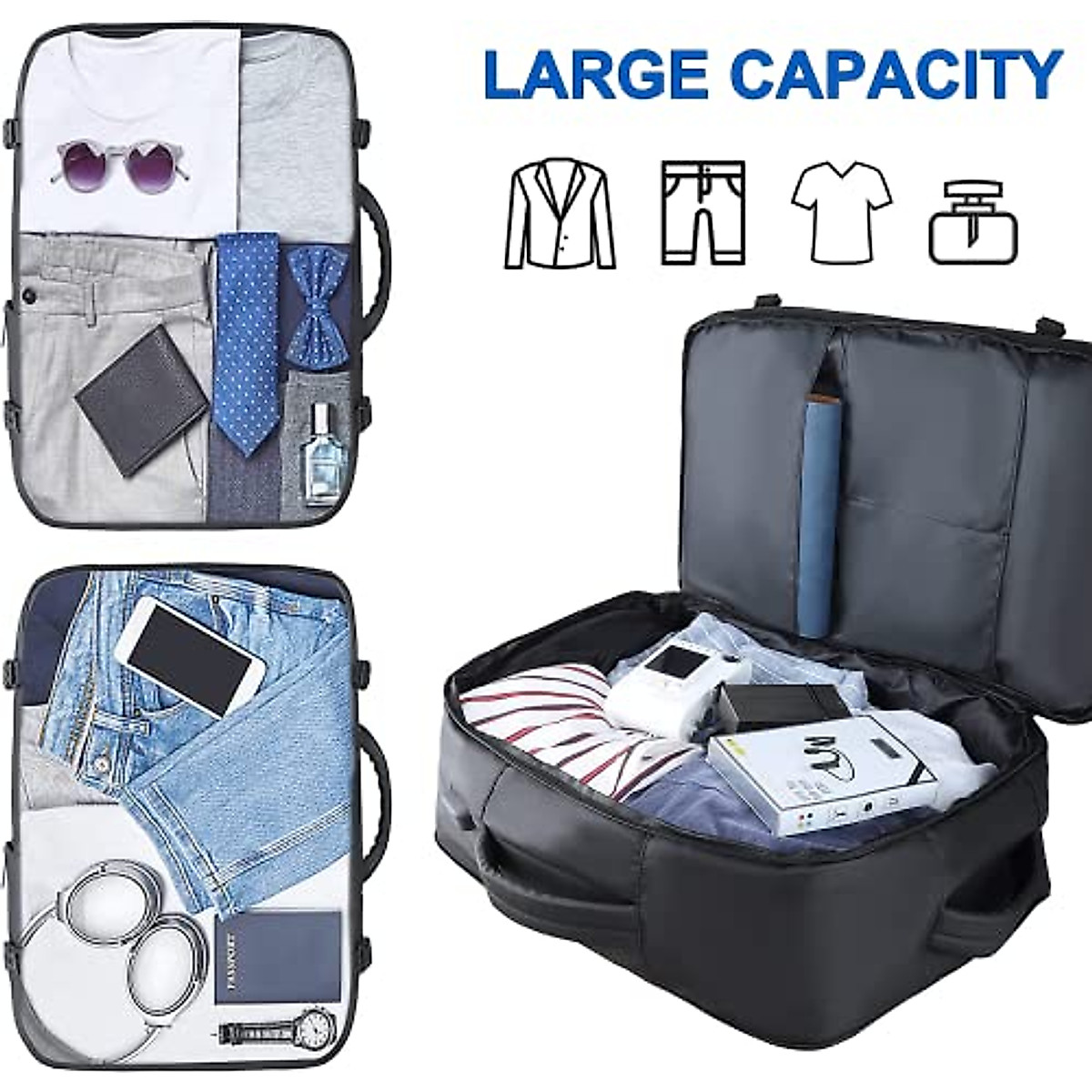 Travel Backpack for Men, Carry On Backpack Flight Approved, 40L-50L Expandable Extra Large Backpack, Waterproof Business Overnight Daypack Weekender Bag Fit 17 Inch Laptops, Travel Gifts for Men Women