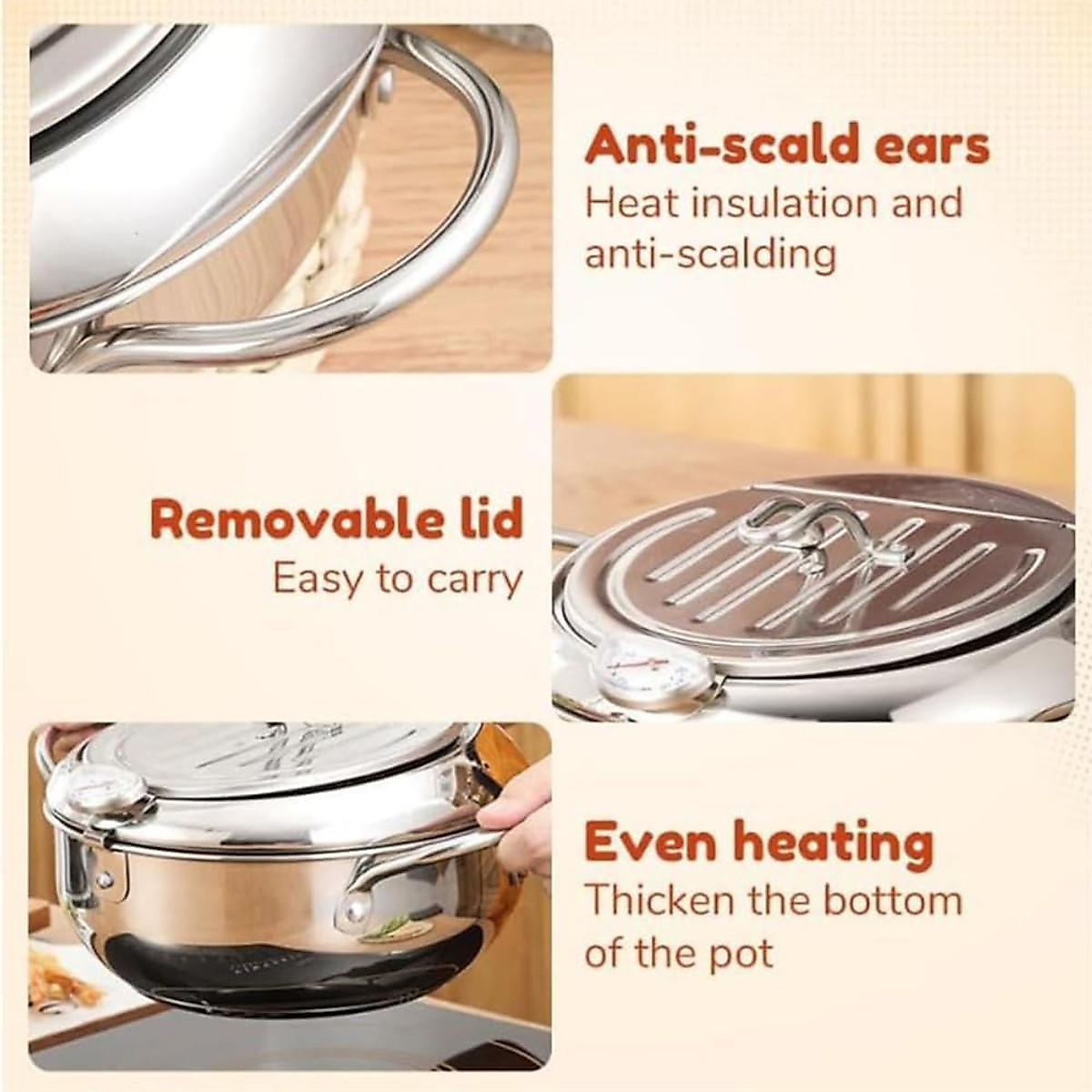 Japanese Deep Fryer With Temperature Gauge,Japanese Deep Fryer Pot Extra Large,Japanese Frying Pot,Deep Frying Pan with Lid Basket for Kitchen French Fries Chicken (20cm/7.9in)