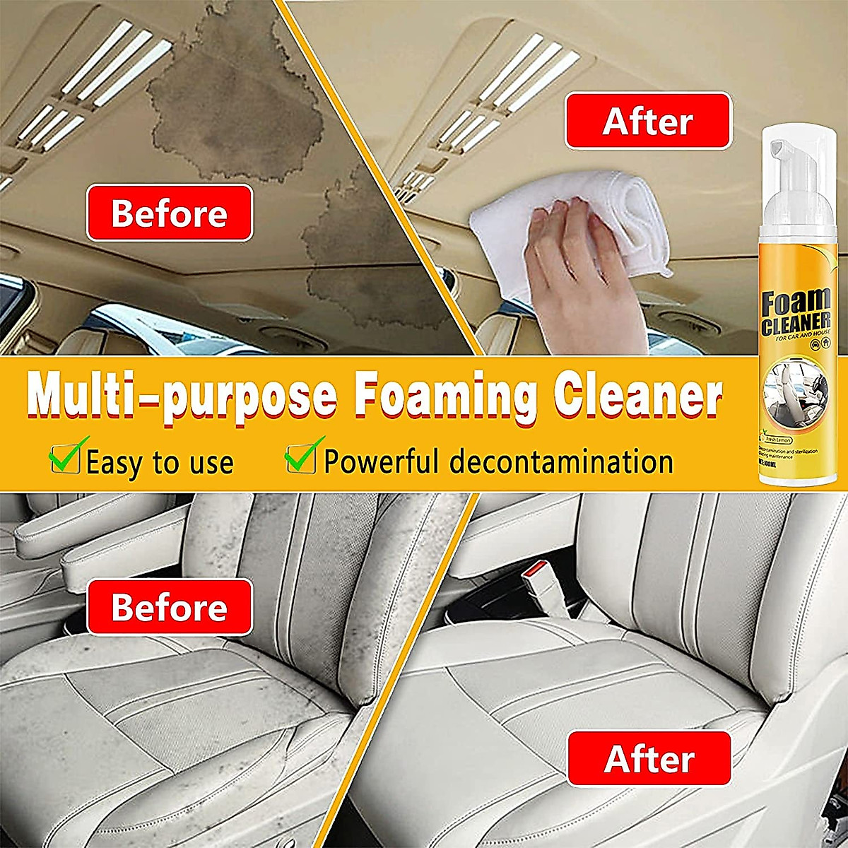 Car Foam Cleaner, Car Magic Foam Cleaner, Foam Cleaner All Purpose, Multi purpose Foam Cleaner for Car Detailing, Stain-Removing Foam Cleaner for Car Seats and Upholstery - 100 ml