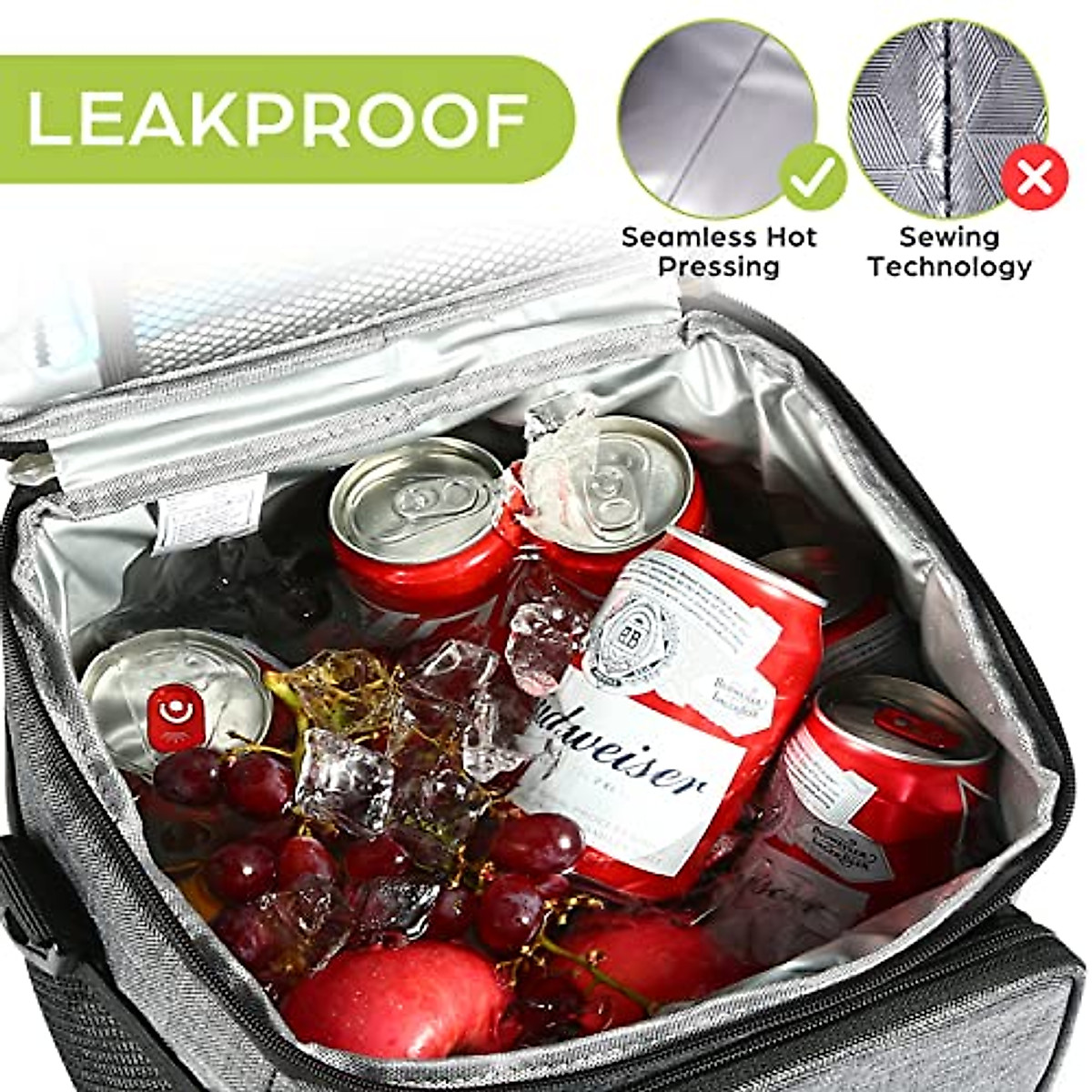 Insulated Lunch Bag Reusable Large Lunch Box for Men/Women, Leakproof Cooler Tote Portable Lunch Bag with Adjustable Shoulder Strap (Dark Grey)