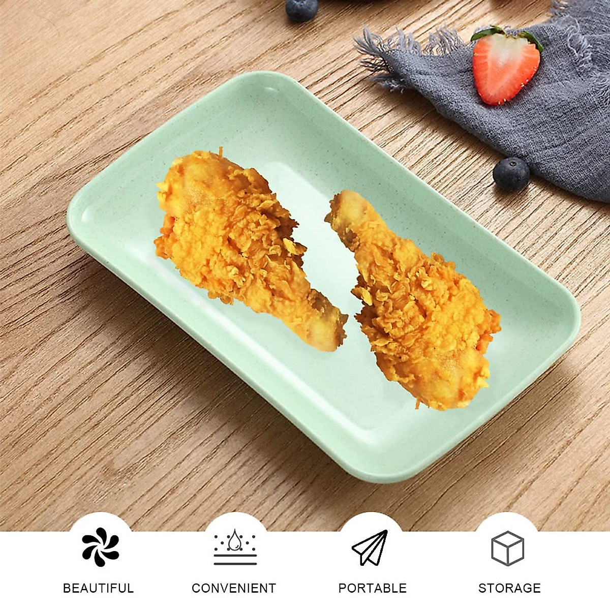 Roucerlin 4 Pack Unbreakable Wheat Straw Plates, Durable Lightweight Cake Plate, Small Reusable Snack Plate for Fruits, Pasta, Salad, Dessert, Dishes, Sushi (8.3in, Green)