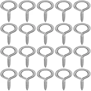 1 Inch Metal Screw Eyes Hook Self Tapping Screw in Eye Hooks Ring 100 Pcs for Indoor & Outdoor Hanging, Lifting and Securing Cables, Wires Etc Small Items, Silver