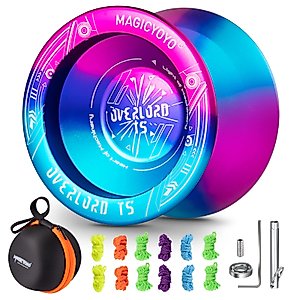 YOSTAR Yoyo T5 Overlord Unresponsive Yoyo for Kids/Adults, Dual Purpose Metal Yoyo Professional with Responsive Yoyo Bearing for Beginners + 12 Yoyo Strings + Yoyo Case Bag (Blue Pink Gradient)