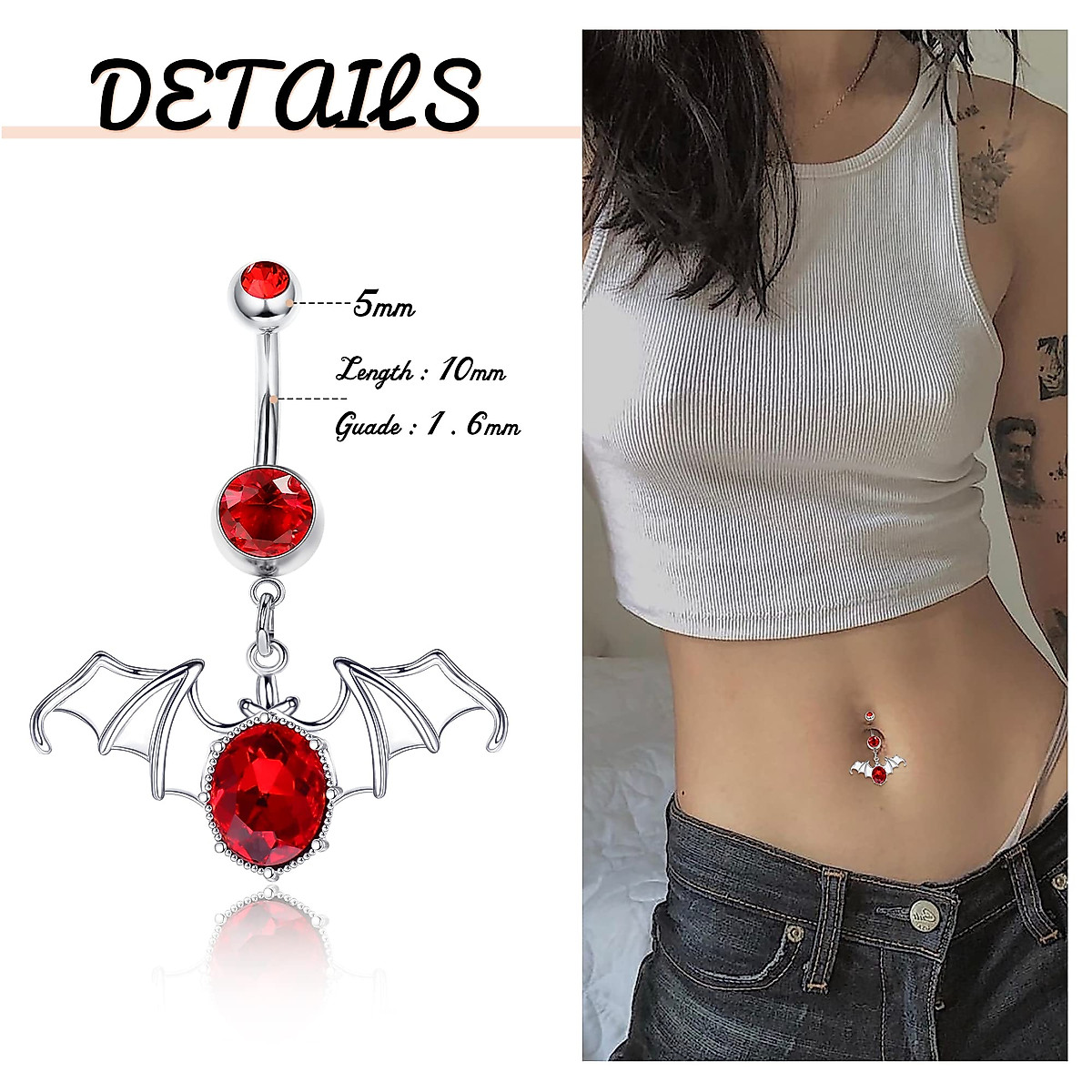 Sanfenly Belly Button Rings for Women 14G Stainless Steel Belly Rings Navel Rings Cute Snake Devil Heart Flower Dangle Belly Button Piercing Jewelry