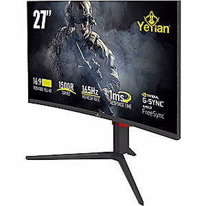 YEYIAN Sigurd 3001 27” Curved PC Gaming Frameless LED Multistand Monitor, 1080P HD, 165Hz, 1ms, 3000:1, 16:9, 178°, 16.7M Colors, G-Sync, FreeSync, DP/DVI/HDMI, Speaker, Tilt/Height/Pivot Adjustable