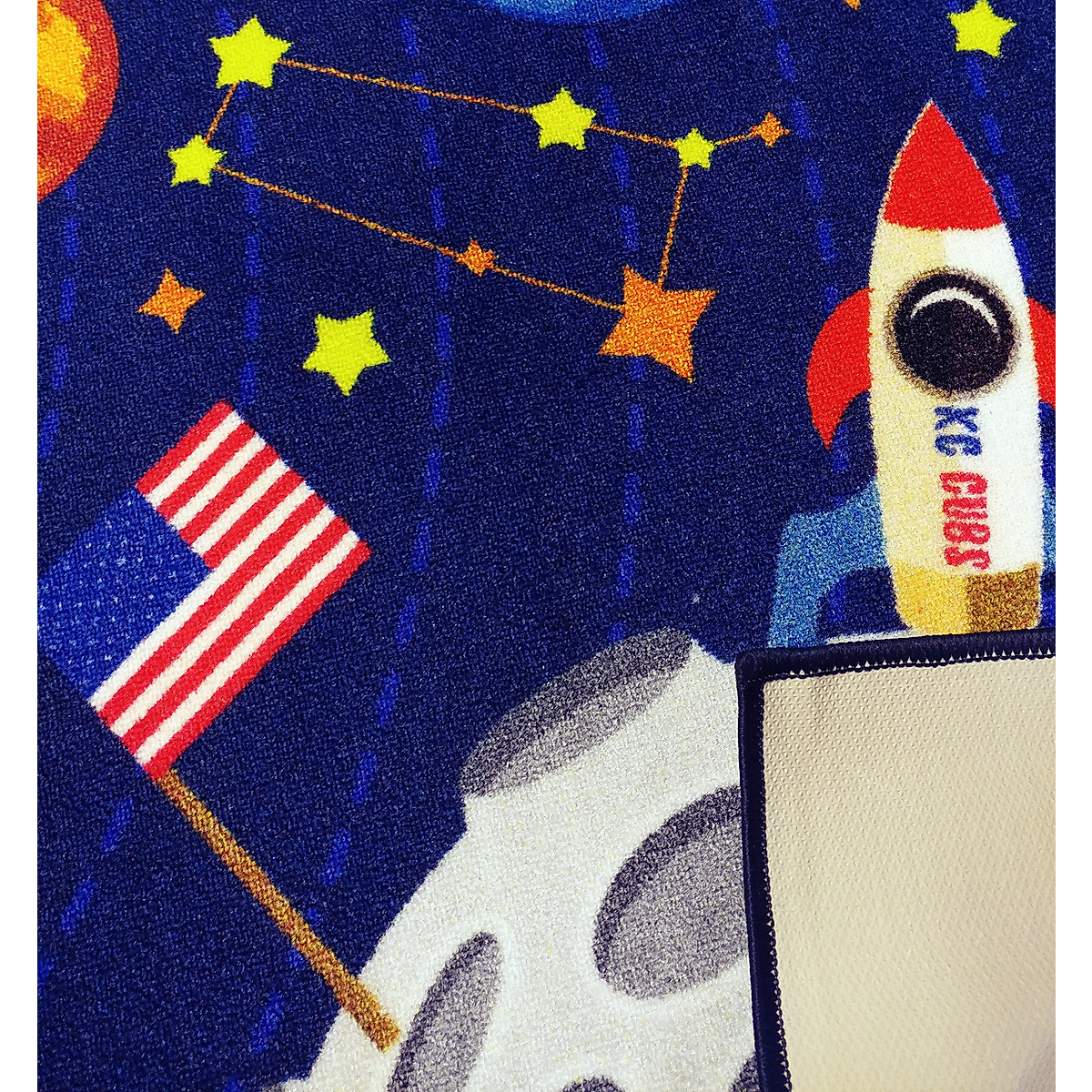 KC Cubs Outer Space Solar System Road Play Educational Learning & Fun Game Boy & Girl Kids Rug Carpet for Children Bedroom, Toddler Classroom and Baby Playroom Floor Mat, Playtime Adventure Activity