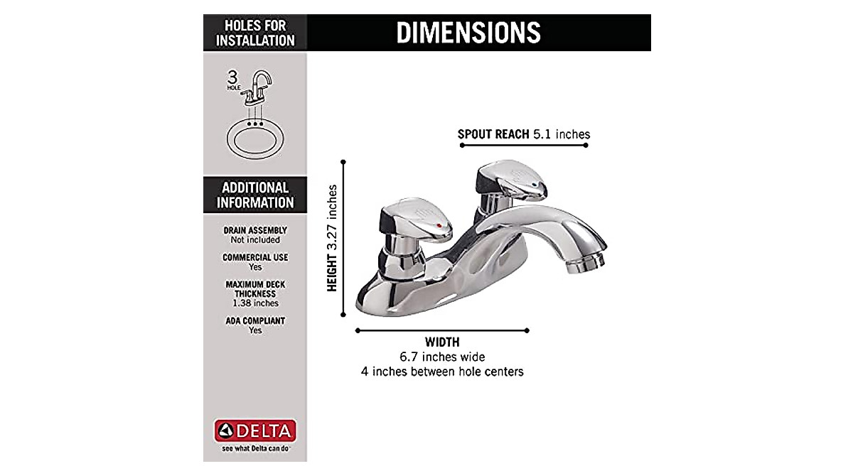 Delta Chrome 2 Handle Commercial Bathroom Faucet