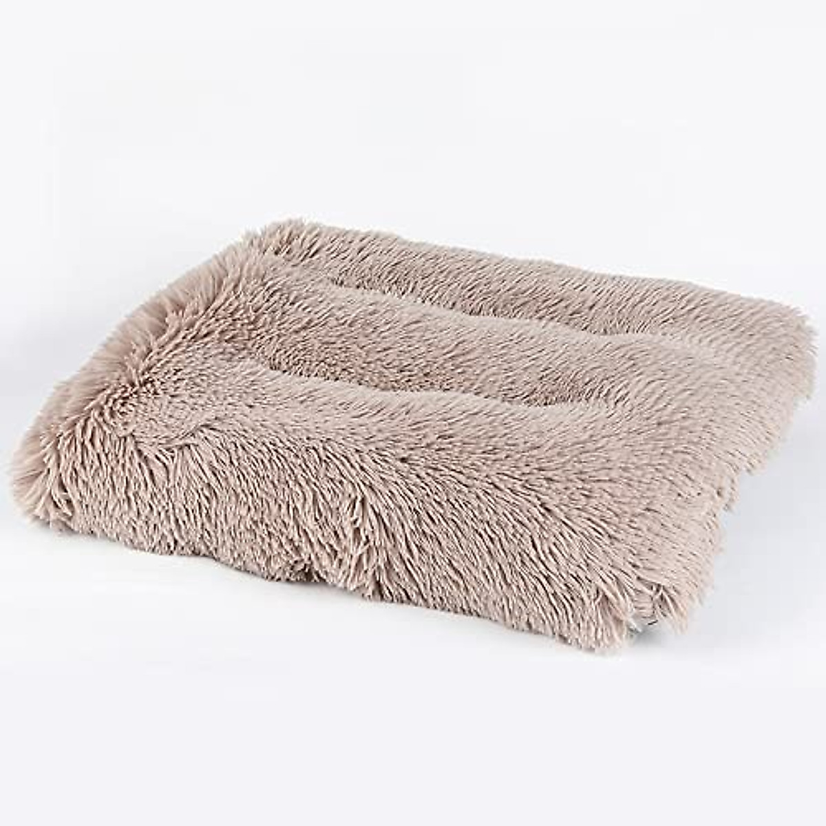 LINGYANMM Long Plush Dog Bed Square Dog Mat Pet Cushion Blanket Soft Fleece Cat Cushion Puppy Chihuahua Sofa Mat Pad for Small Large Dogs (Color : Khaki, Size : S 65x48cm)