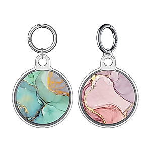 Impressed Protective Full Cover AirTag Case - Lightweight Set [2 Pack] - Anti Scratch Silicon Skin Accessories with Keychain - Compatible with Apple AirTag (Pink & Blue Marble)