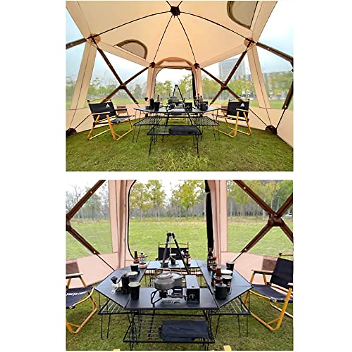 Instant Cabin Tent Portable Large Pop Up Tent Easy Setup for Family Camping Hexagon Restaurant Tent with Wind Rope/Ground Pegs/Door Poles/Storage Bag
