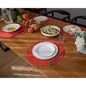Smaafit Round Braided Placemats, Set of 4 Table Place Mats for Round Dining Tables, 15 inches Round Placemat, Place Mat Round Table Mats (Mix Orange Red)