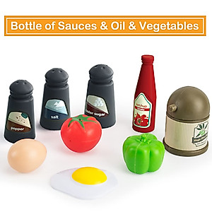 Zero Zoo 33Pcs Kids Kitchen Toy Accessories, Toddler Pretend Cooking Playset with Play Pots, Pans, Utensils, Cookware, Canned Vegetables, Cut Play Foods, Learning Gift for Girls Boys (33 Pcs-Green)