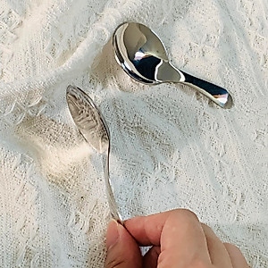 4pcs 304 Stainless Steel Spoon, Short Handle Spoon, Cute Dessert Ice Cream Spoon, Titanium Plated Tea Coffee Round Spoon,Milk Powder Condiments Spoon (Silver)