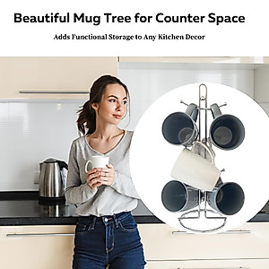 Evelots Countertop Coffee Mug/Teacup Organizer Stand/Rack/Tree-Hooks Hold 6 Large Mugs-Modern Chrome Finish-Coffee Bar Accessory