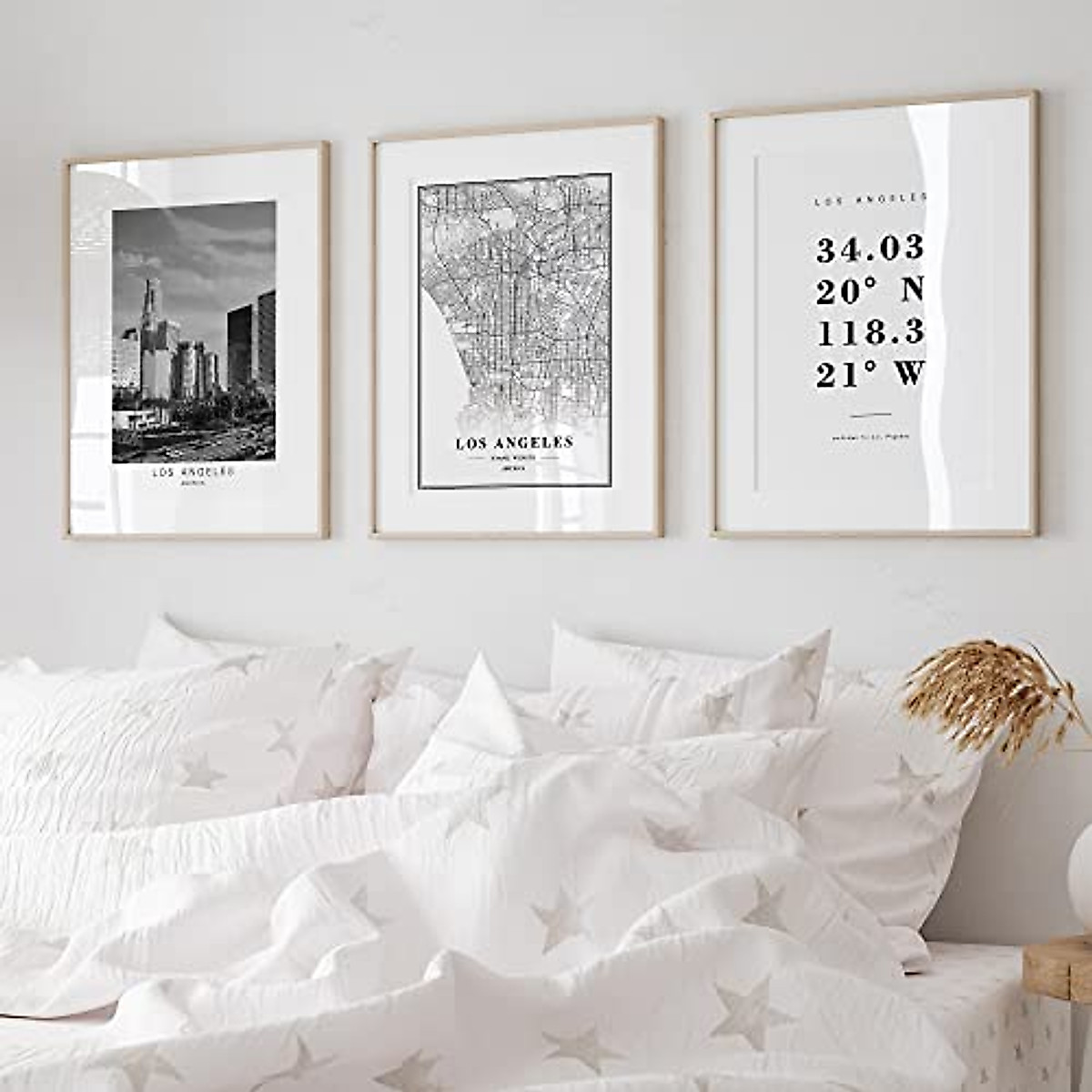 Dear Mapper Los Angeles United States View Abstract Road Modern Map Art Minimalist Painting Black and White Canvas Line Art Print Poster Art Print Poster Home Decor (Set of 3 Unframed) (12x16inch)