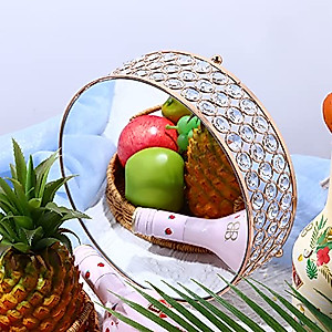 3 Pieces Crystal Beads Cake Stand Set Round Gold Plated Cupcake Stand Holder with Mirror Crystal Dessert Display Stand Cookies Fruit Serving Tray for Wedding Birthday Party Supplies, 10/ 12/ 14 Inches