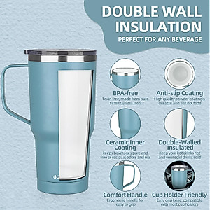 20 oz Insulated Coffee Mug with Ceramic Coating, Stainless Steel Travel Mug Tumbler with Handle Lid and Straw, Double Wall Leak-Proof Thermos Coffee Travel Mug Keeps Drink Hot and Cold (Lake Green)