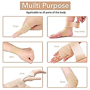 RISEN Cohesive Bandage 2” x 5 Yards, 6 Rolls, Self Adherent Wrap Medical Tape, Adhesive Flexible Breathable First Aid Gauze Ideal for Stretch Athletic