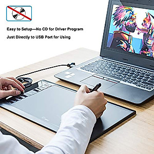 UGEE M708 10 x 6 inch Large Drawing Tablet with 8 Hot Keys, Passive Stylus of 8192 Levels Pressure, Graphics Tablet for Paint, Design, Art Creation Sketch