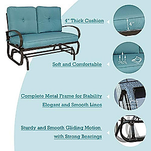 Kozyard Cozy Two Rocking Love Seats Glider Swing Bench/Rocker for Patio, Yard with Soft Cushion and Sturdy Frame (Blue)