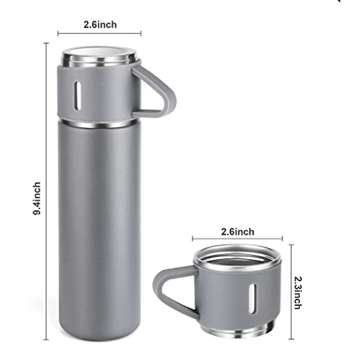 Stainless Steel Thermo + 3 cup, 500ml/16.9oz (Grey, Black, Blue) ADVANTAGE SET Gray 2.5 x 2.5 x 9.3 inch