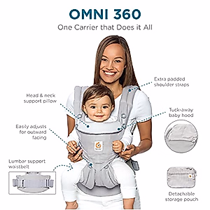 Ergobaby Omni 360 All-Position Baby Carrier for Newborn to Toddler with Lumbar Support (7-45 Pounds), Pearl Grey, One Size (Pack of 1)