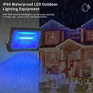 Outdoor RGB 50W LED Flood Lights - IP66 Waterproof Colored Changing 500W Equiv Spotlight Dimmable Halloween Strobe Lights with Plug Outside Smart WiFi Color Alexa Floodlight for Party Garden 丨 2 Pack