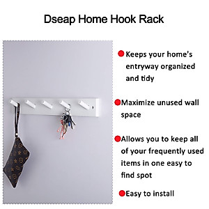 Dseap Wall Mounted Coat Rack: 16-Inches Hole to Hole, 5 Pegs Coat Hanger Hooks for Hanging Coats Towels Hats Clothes, White