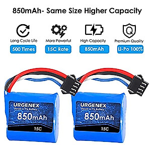 URGENEX Lipo Battery 850mAh 7.4V(2 x 3.7V) RC Boat Battery with SM-4P Plug UDI001 RC Boats Batteries Compatible with RC Boat UDI008