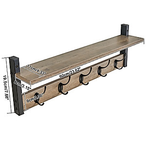 YMYNY Coat Rack Shelf Wall Mounted, Coat Hooks with Storage, Wall Floating Shelf with 5 Metal Hooks, 23.6" Entryway Floating Shelf for Kitchen, Bedroom, Bathroom, Silver Gray UHWS004Y