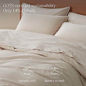 Double Stitch by Bedsure Organic Cotton Duvet Cover King Set - 300 TC Luxury Sateen Weave, 100% GOTS Certified Long Staple Cotton, Soft Breathable Cover Made in India, 1 Duvet Cover, 2 Shams，Oat