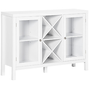 HOMCOM Sideboard Buffet Cabinet with Removable Wine Rack, Tempered Glass Door and Adjustable Shelves, Coffee Bar Cabinet for Living Room, Kitchen, Entryway, White