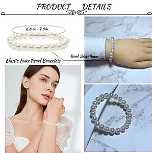 MOZAKA 30 Pieces 6mm/8mm Faux White Pearl Bracelets for Women Stackable Stretch Beaded Bracelets Simulated Pearl Bracelet Set for Bridesmaid Bridal Wedding Party Jewelry