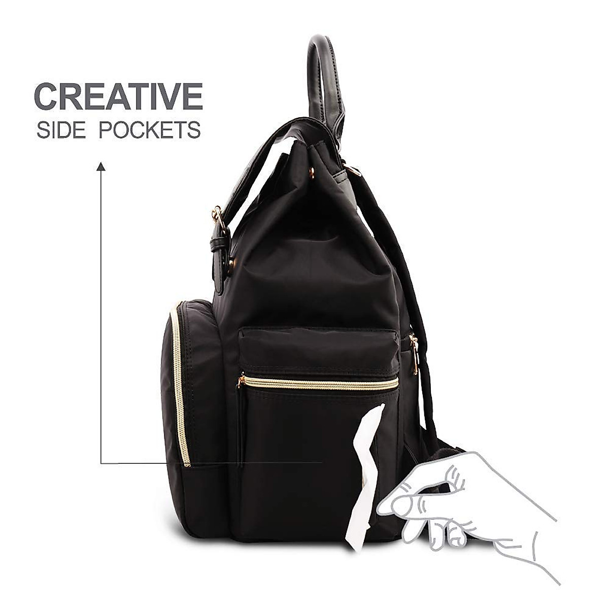 Vogshow Waterproof Diaper Bag, Multifunction Stylish Travel Backpack with 2 Stroller Hooks, Black