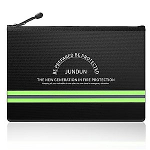 JUNDUN Fireproof Document Bags,14.2”x 10.0”Waterproof and Fireproof Money Bag,Fireproof Safe Storage Pouch with Zipper for A4 Document Holder,File,Cash and Tablet