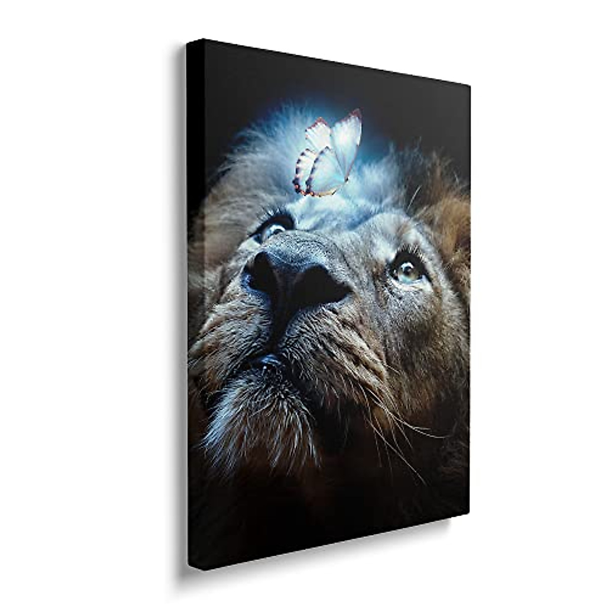 Framed Lion Canvas Wall Art With Butterfly Motivational Office Decor Ferocious VS Weak Symbol Peace For Any Room Space Ready To Hang - 12"x16"