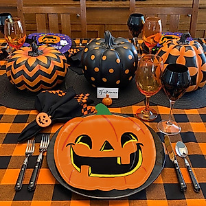 LINHAXM 120 PCS Halloween Party Supplies Halloween Pumpkin Shaped Disposable Plates Napkins Cups for Halloween Holiday Birthday Baby Shower Party Decorations