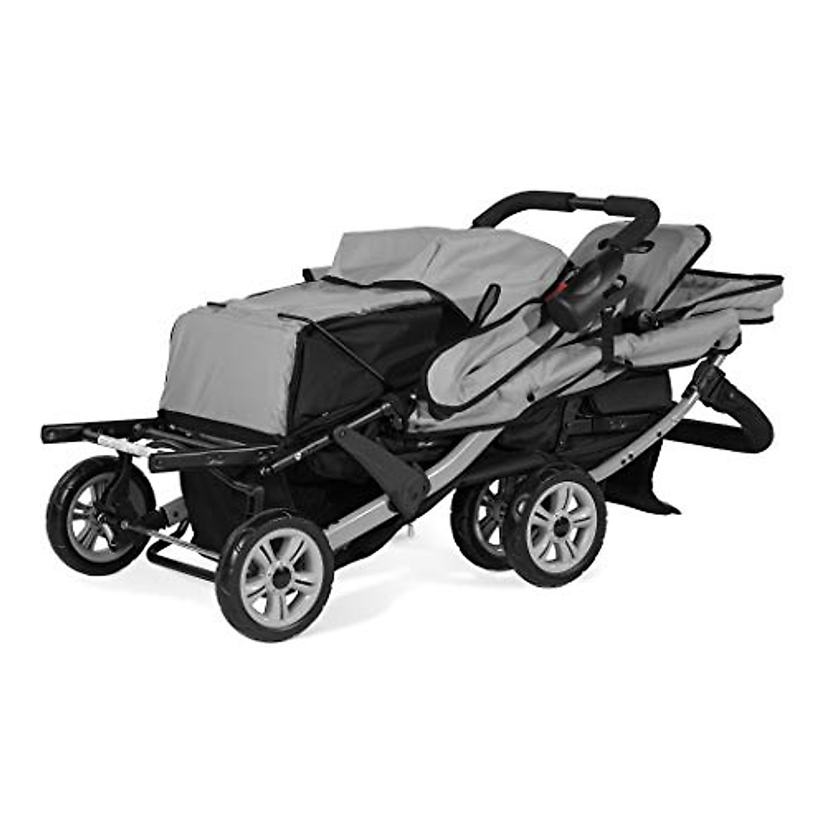 Foundations Sport Trio 3-Seat Folding Stroller with Oversized UV Blocking Canopy, 5-Point Harness for Added Safety, Easy Loading, Storage Bucket, Fits Through Most Standard Doorways (Gray)