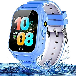 Waterproof Kids Game Watch for Girls Boys Age 3-10 with 1.44'' Touch Screen 26 Puzzle Game Music Camera Video Recorder 12/24 Hr Clock Pedometer Flashlight Alarm Calendar Children Learning Toys